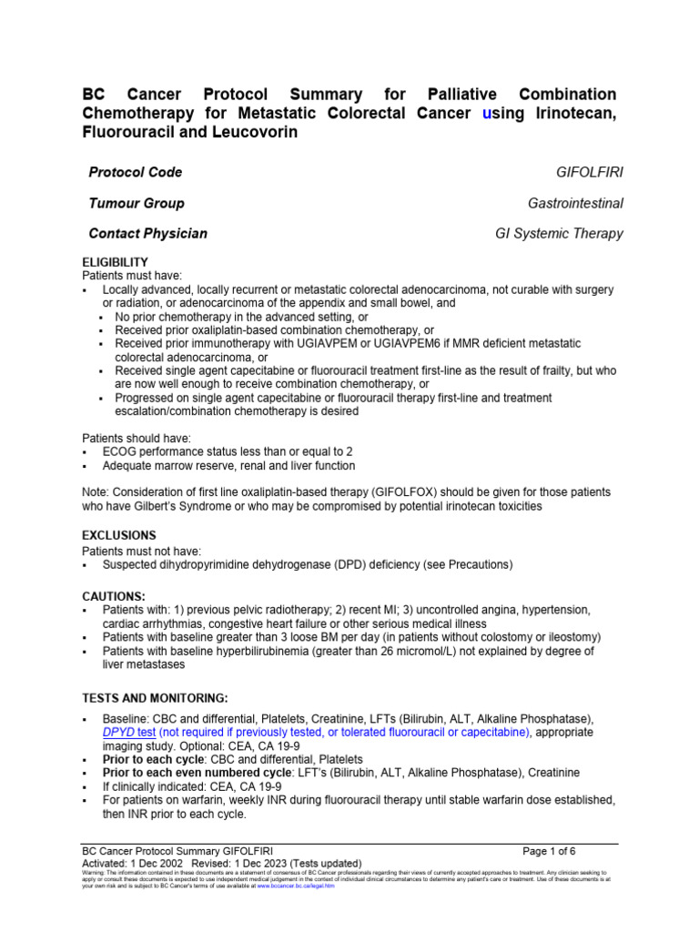 Folfiri Protocol | PDF
