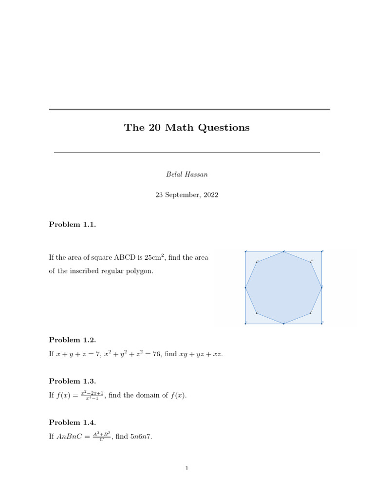 20 Math Questions | PDF