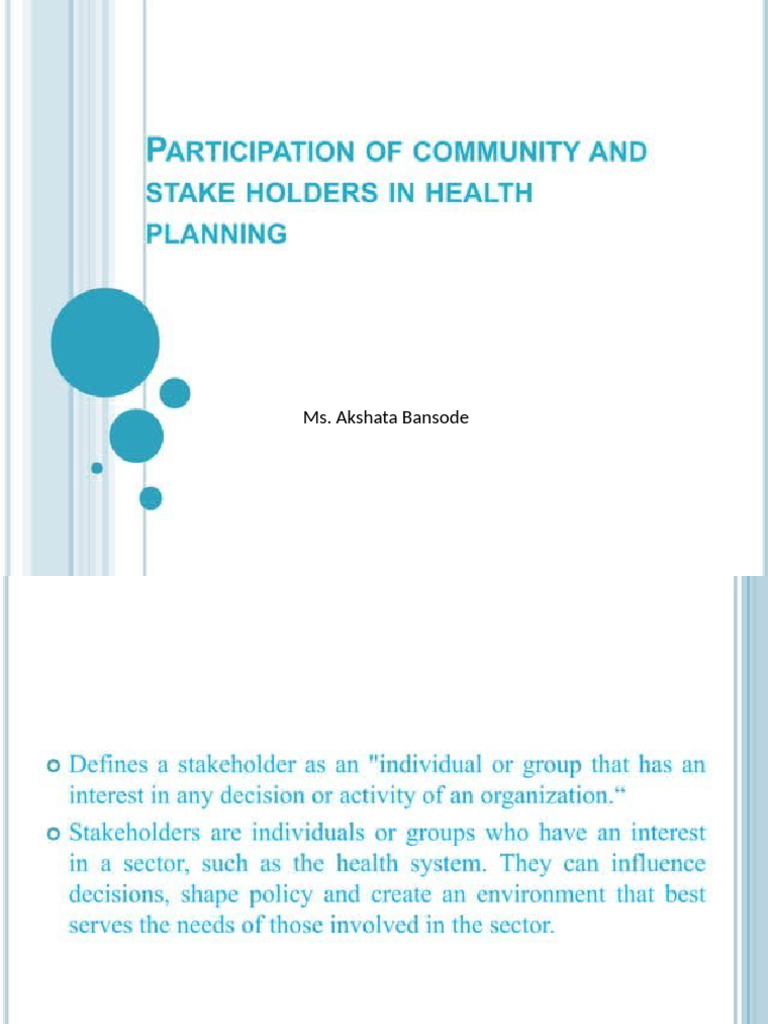 Participation of Community and Stakeholders in Health Planning | PDF