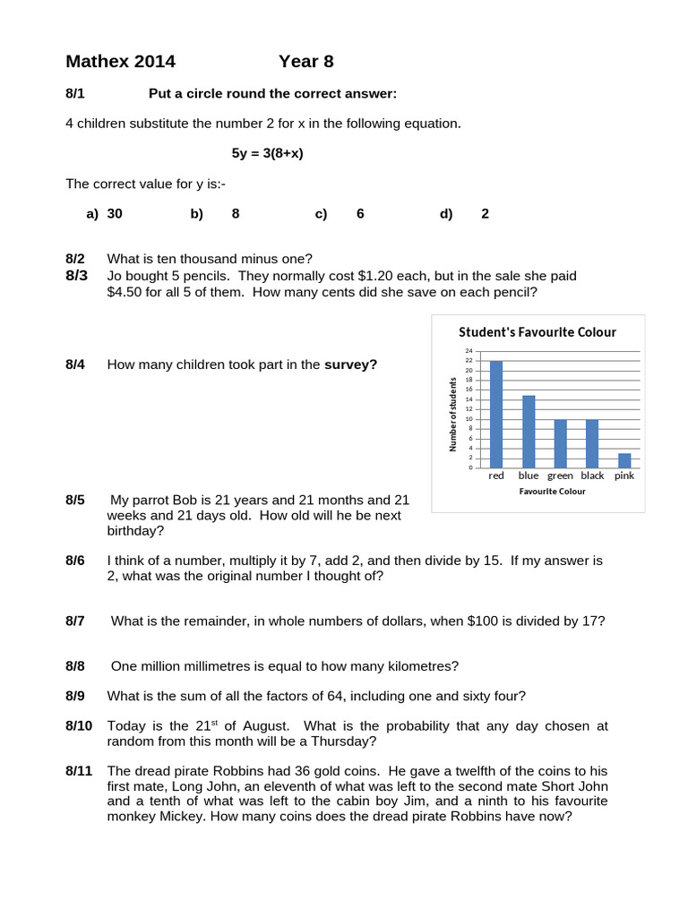 Mathex Year 8 2014 Plus Answers | PDF