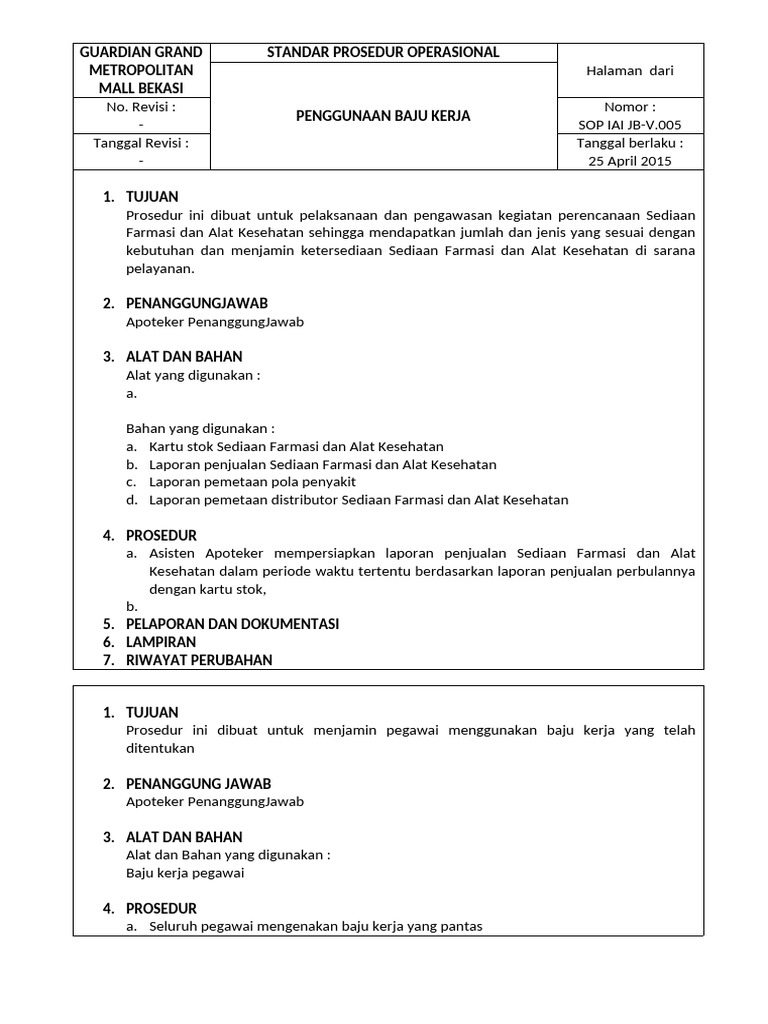 V-005 SOP Penggunaan Baju Kerja | PDF
