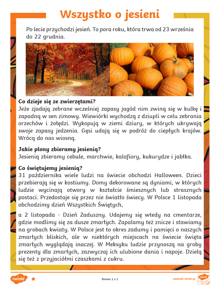 O Jesieni Czytanie Ze Zrozumieniem | PDF