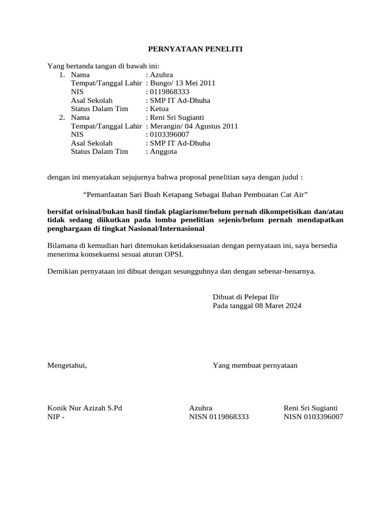 Surat Pernyataan Orisinal | PDF