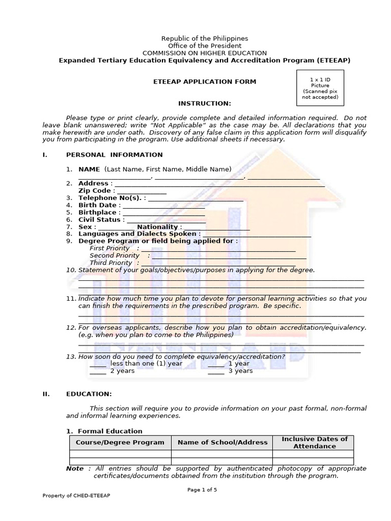 ETEEAP Application Form | PDF