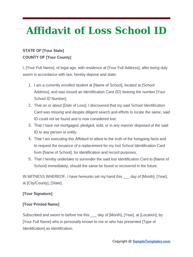 Affidavit of Loss School ID | PDF