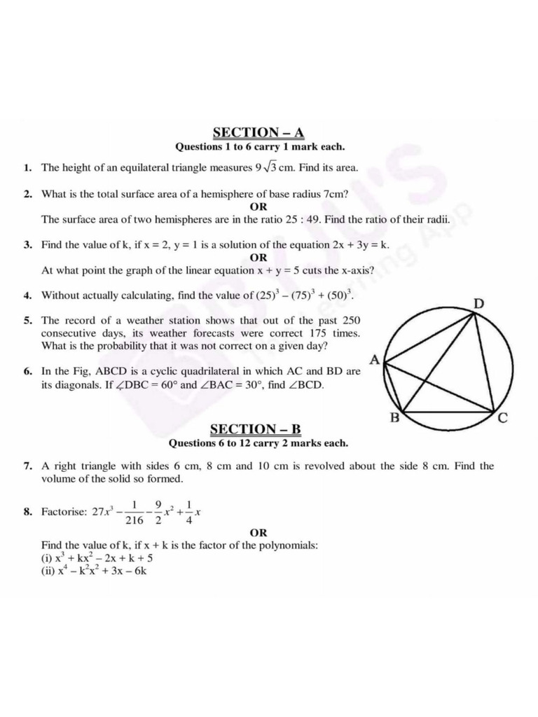 CBSE 9th Maths Set 3 (5) | PDF