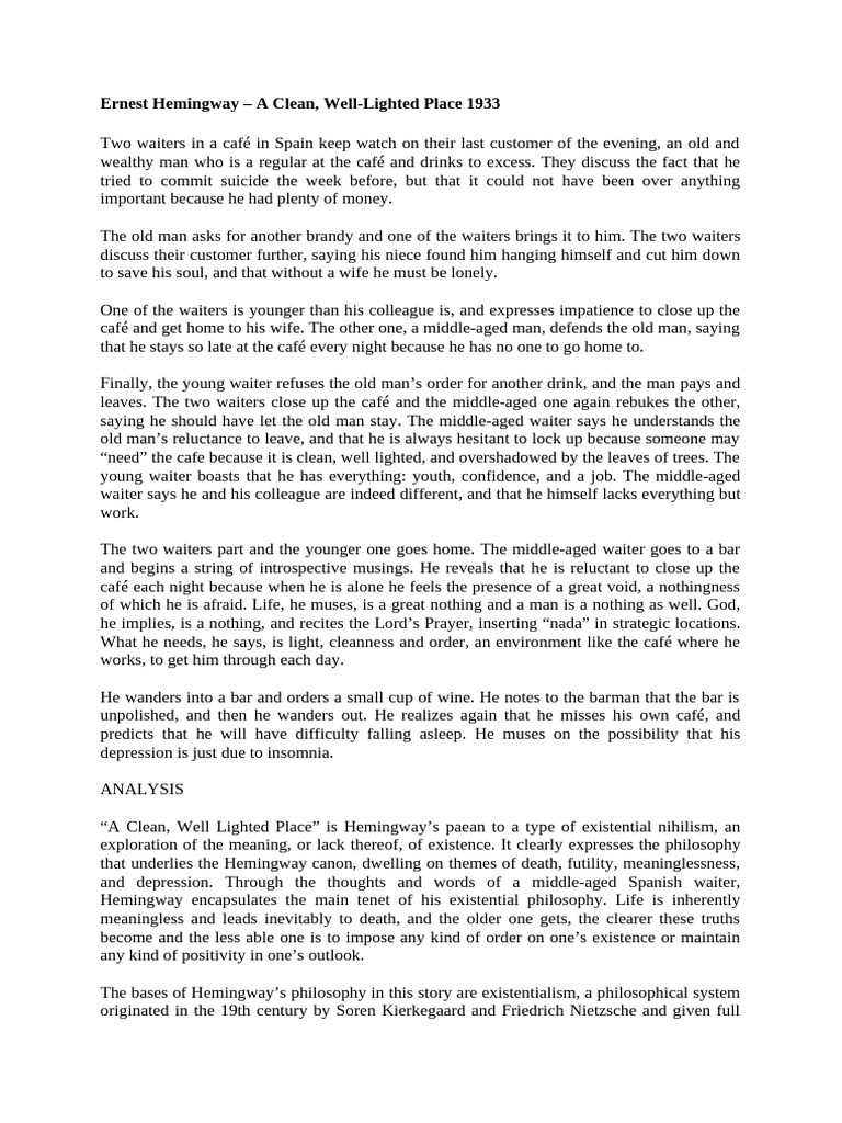 Ernest Hemingway – A Clean, Well-Lighted Place 1933 | PDF