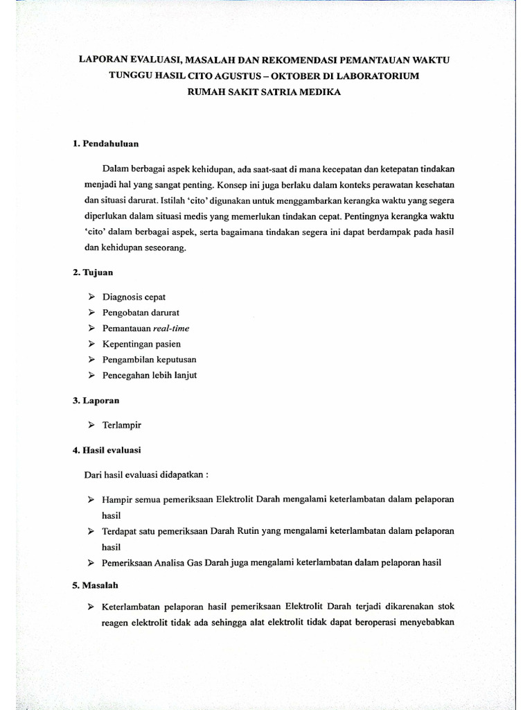 Laporan Monev Waktu Cito Lab | PDF