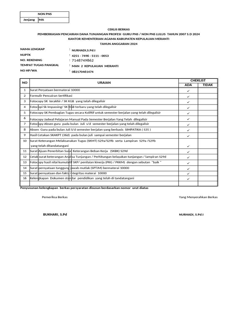 OK Ceklis Berkas JuLi - Desember 2022 OK | PDF