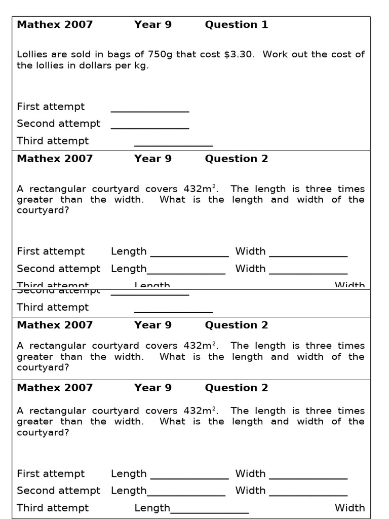 Year 9 Questions | PDF