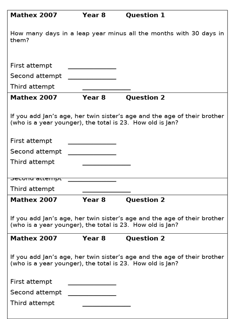 Year 8 Questions | PDF
