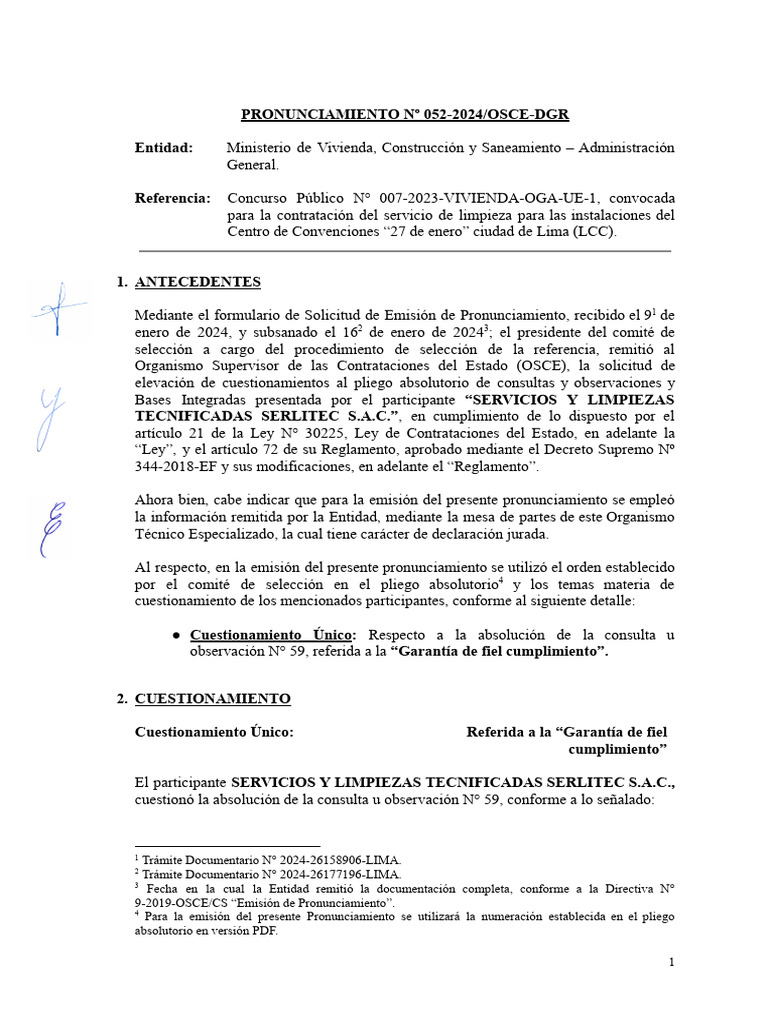 Pronunciamiento N 052 2024 Osce DGR | PDF