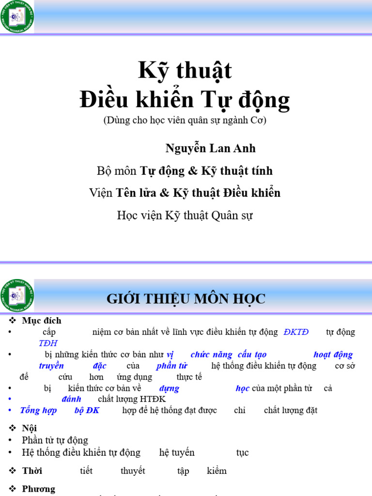 BaiGiang01. Tong Quan Ve Phan Tu Tu Dong | PDF