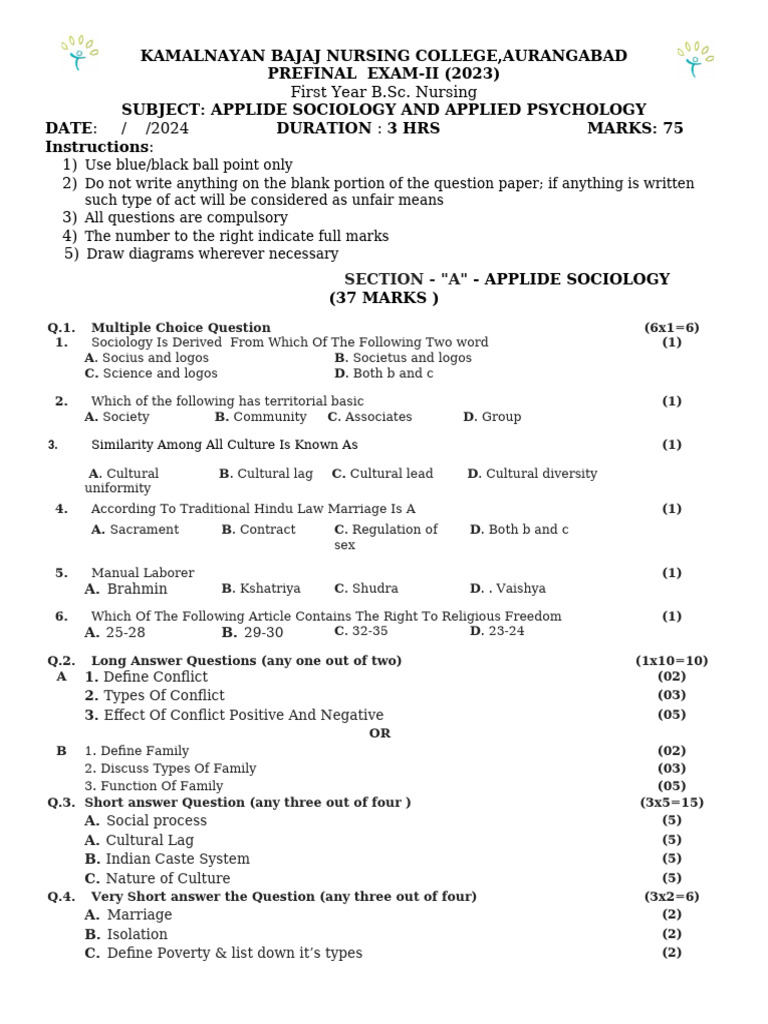 Prefinal Question Paper Format | PDF