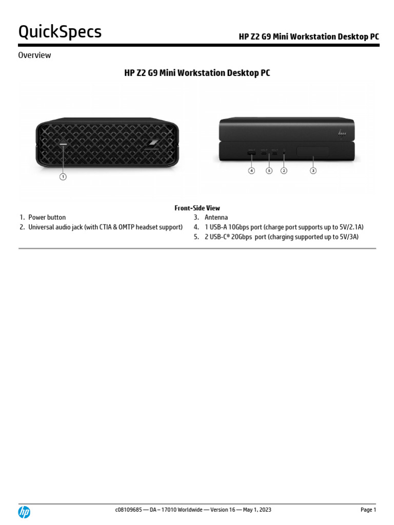 Quickspecs: HP Z2 G9 Mini Workstation Desktop PC | PDF