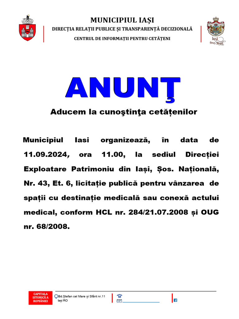 ANUNT Licitatie Vanzare SP Medicale in 11.09.2024 | PDF