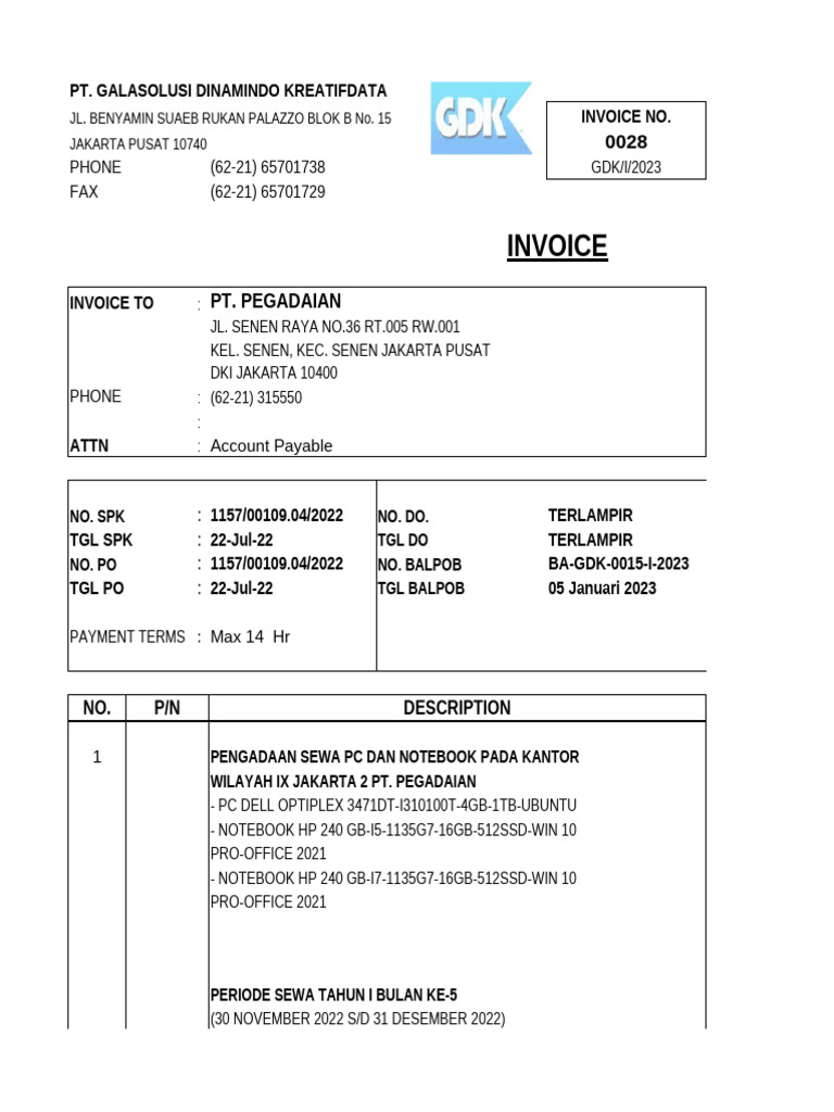 Invoice: Pt. Pegadaian | PDF