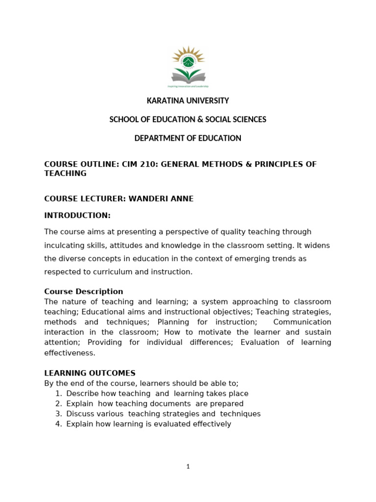 CIM 210 COURSE OUTLINE 2024 | PDF