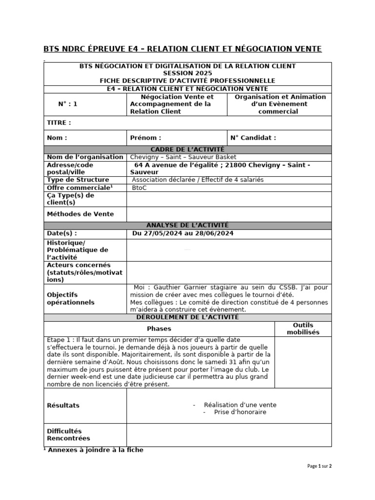 BTS_NDRC - FICHE E4 VIERGE | PDF
