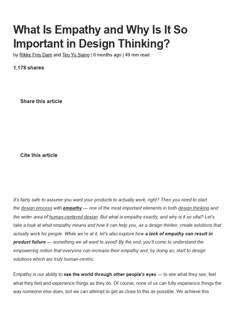 What Is Empathy and Why Is It So Important in Design Thinking - IxDF | PDF
