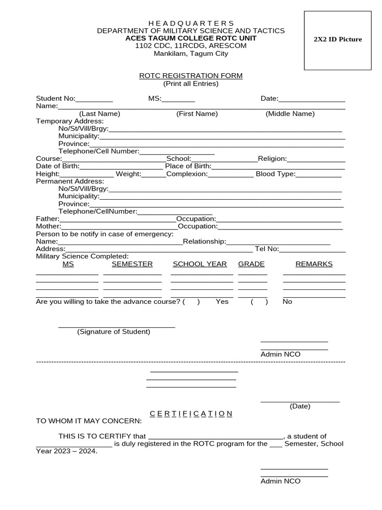 02 ROTC Registration Form | PDF