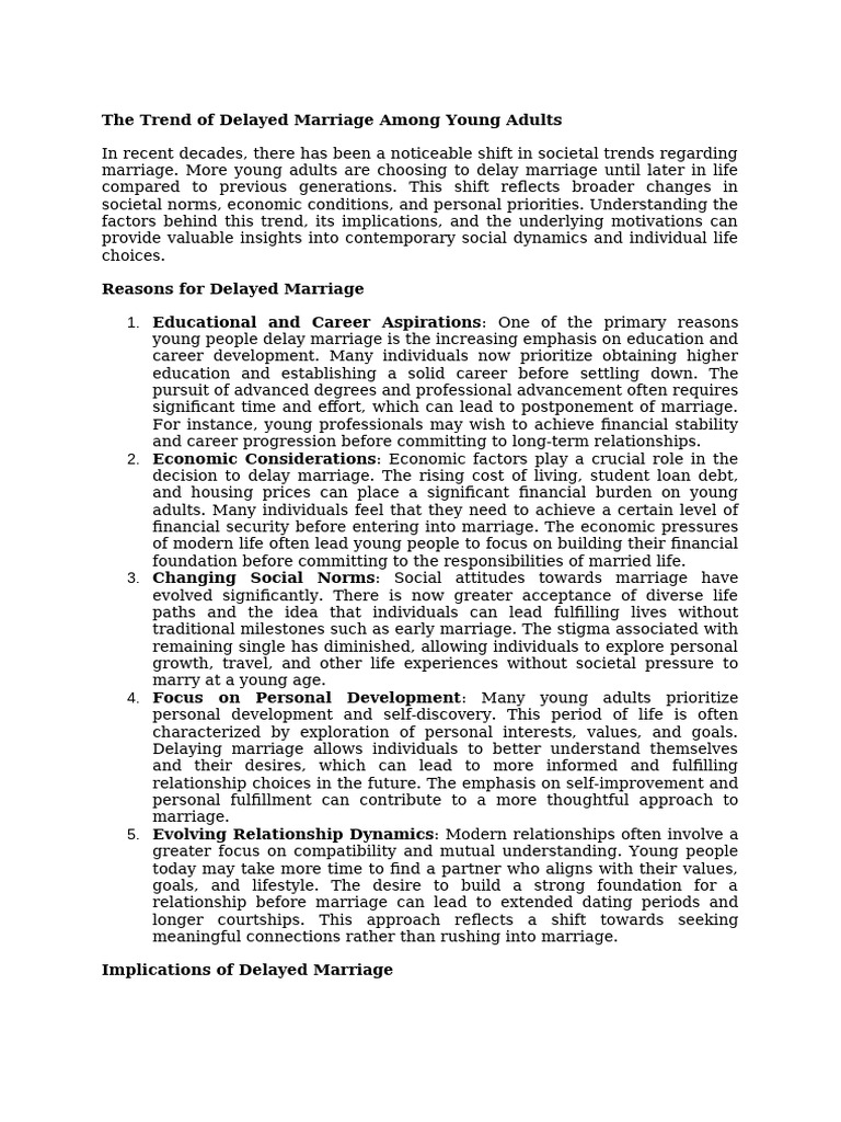 Young Adults & Delayed Marriage Trends | PDF | Cost Of Living | Marriage