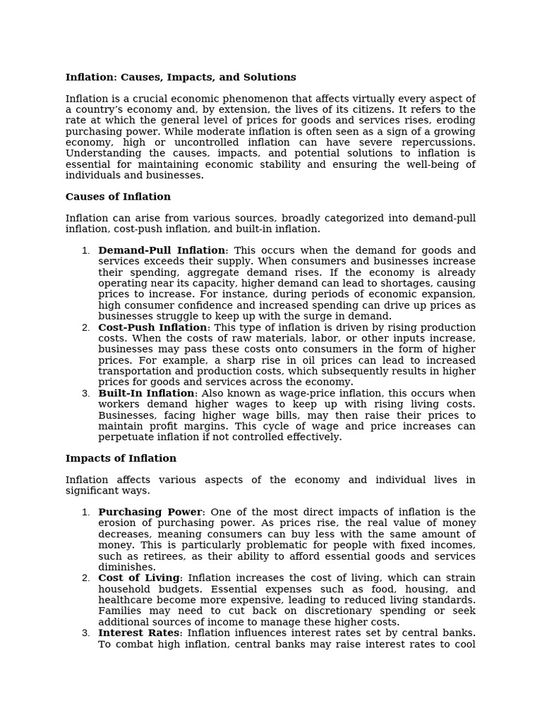 Inflation: Causes, Effects, Solutions | PDF | Cost Of Living | Inflation