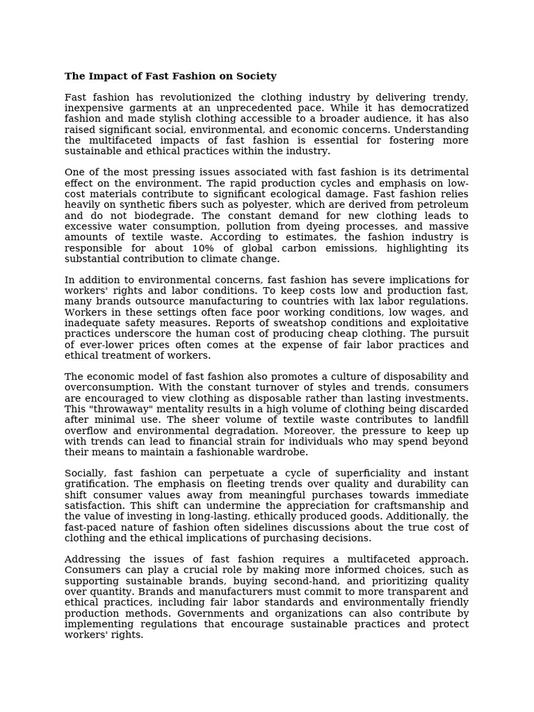 Fast Fashion's Societal Impact | PDF | Fashion | Environment