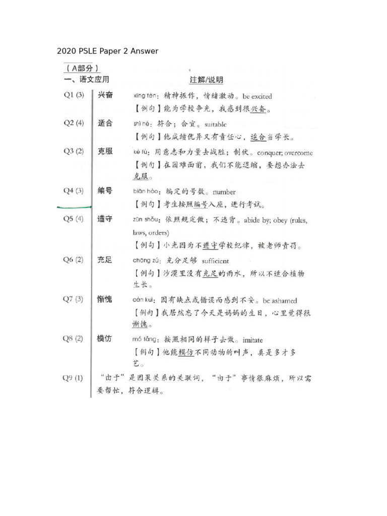 2020 PSLE Paper 2 Answer | PDF
