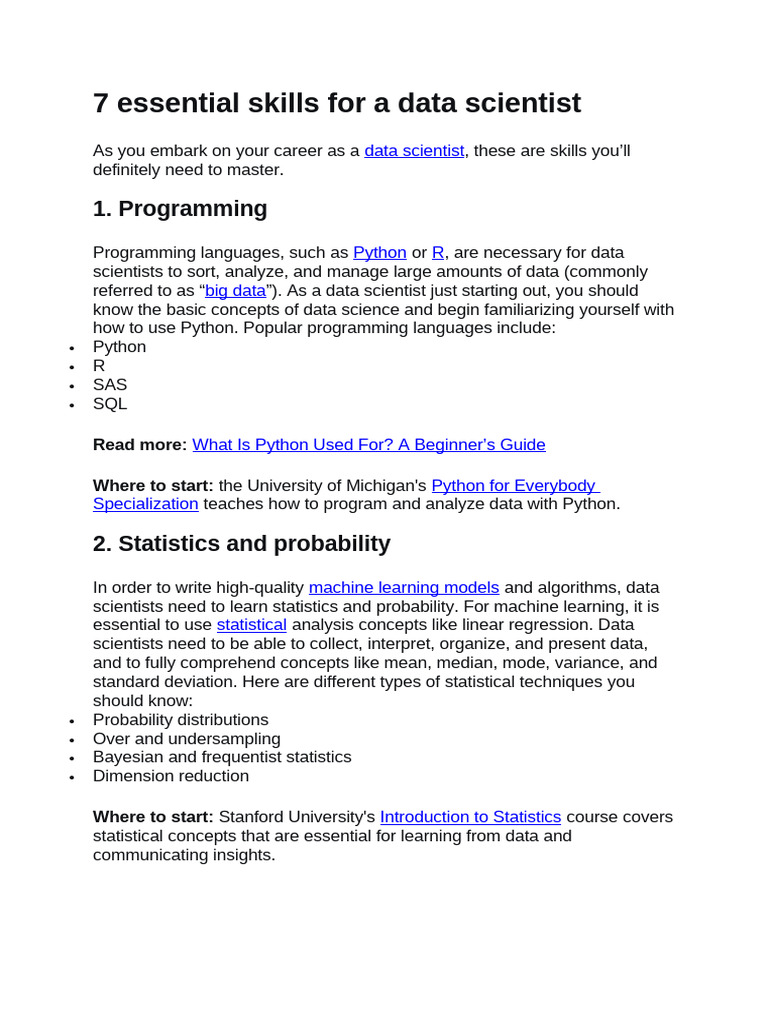 7 Essential Skills For A Data Scientist | PDF