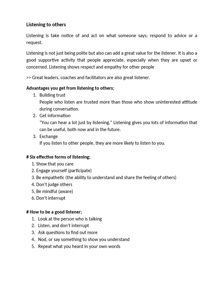Listening To Others and Respect (Grade 3) | PDF