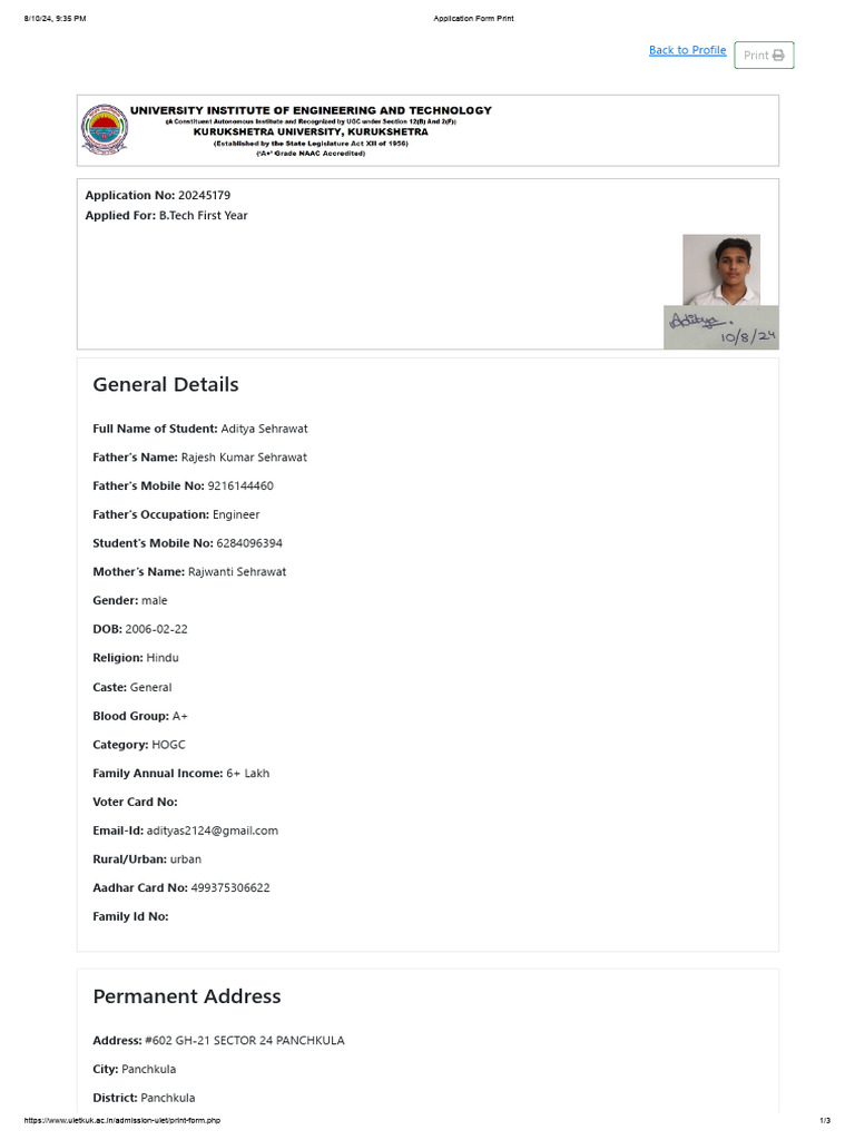 KU Application Form Print | PDF