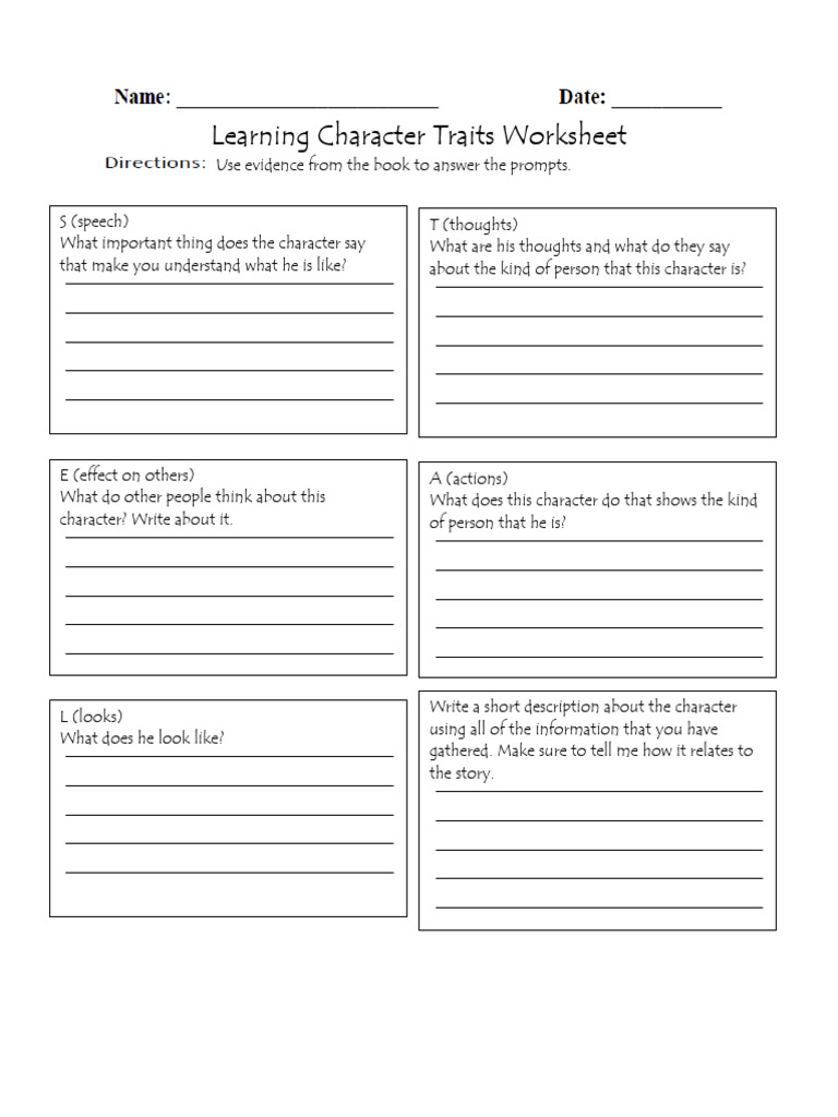 Character Traits Worksheet | PDF