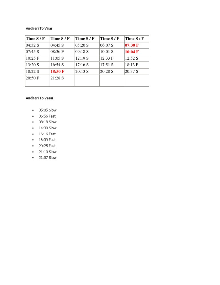 Local Train Time Table | PDF