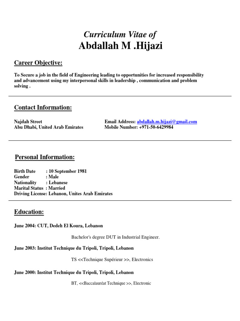 Curriculum Vitae of Abdallah Hijazi | PDF