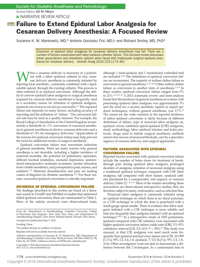 Failure To Extend Epidural Labor Analgesia forCD | PDF