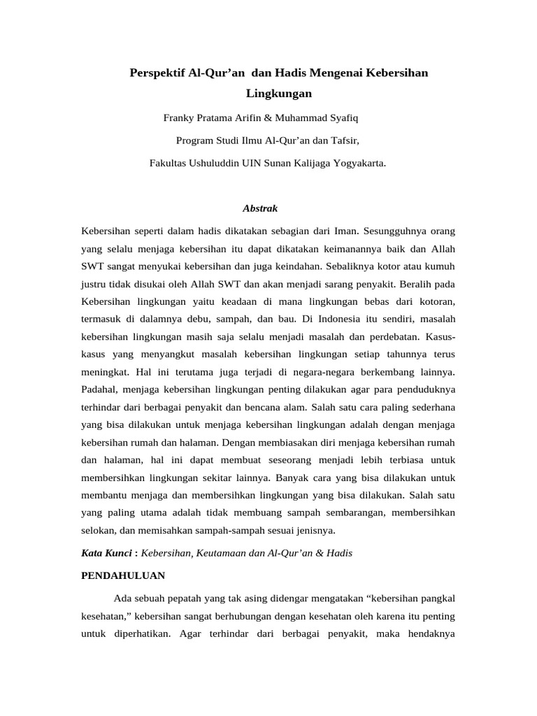 Artikel Keutamaan Kebersihan-Franky Dan Syafiq | PDF