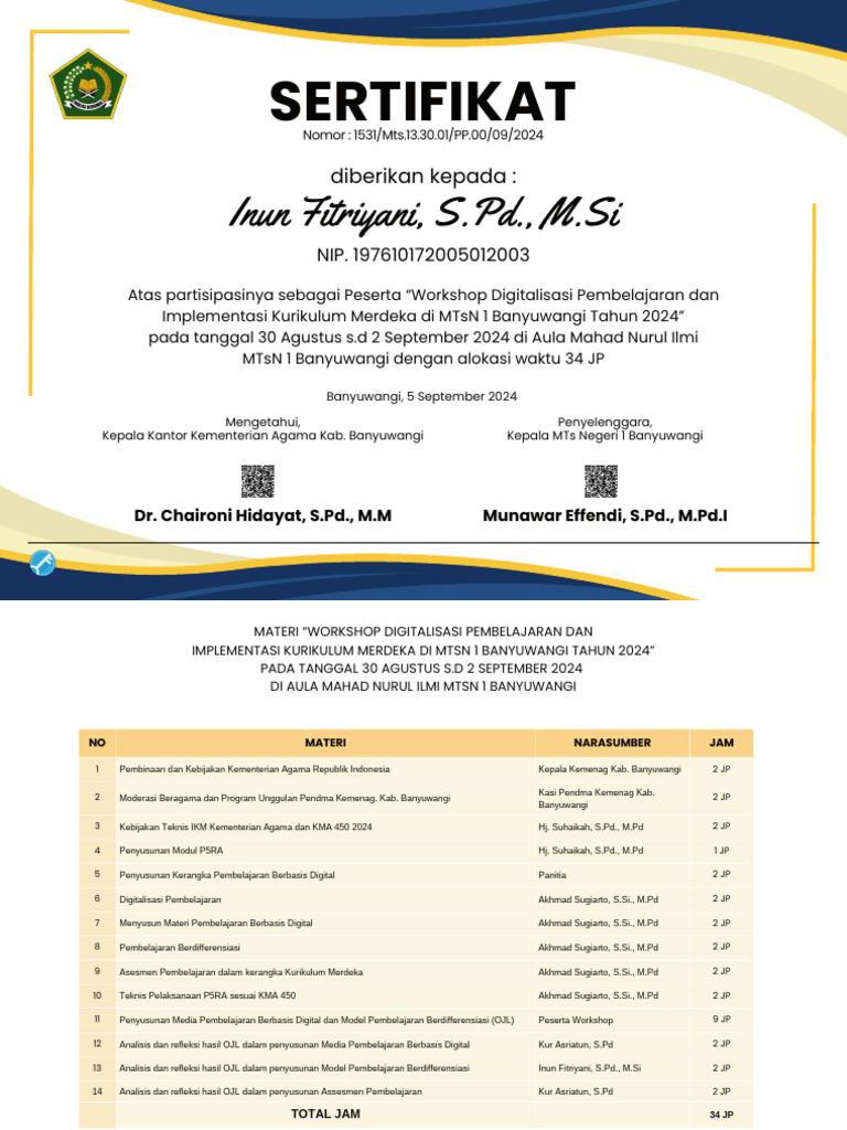 Contoh Sertifikat Workshop | PDF