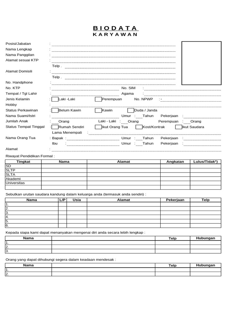 Form Pembaruan Data Karyawan | PDF