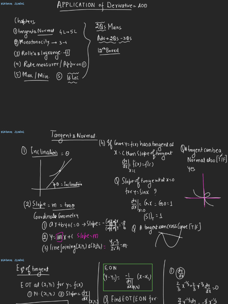 Tangent & Normal - L-01 (Class Notes) NJ - 247 | PDF