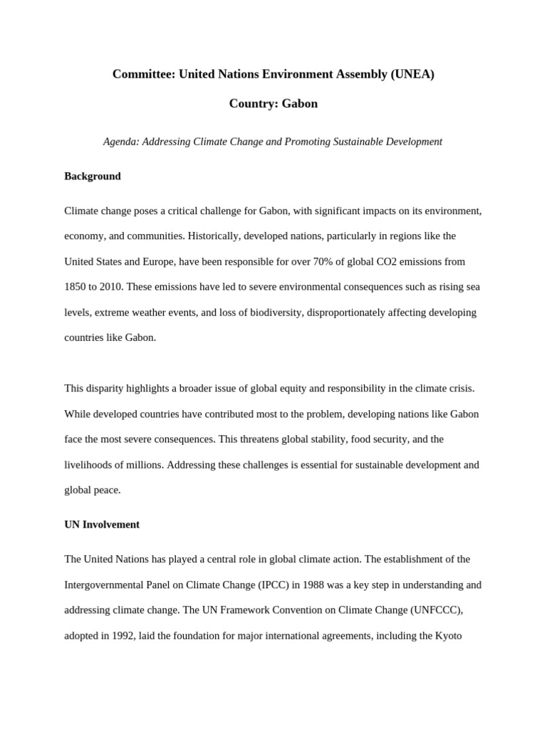 UNEA Sample Position Paper (MUN) | PDF