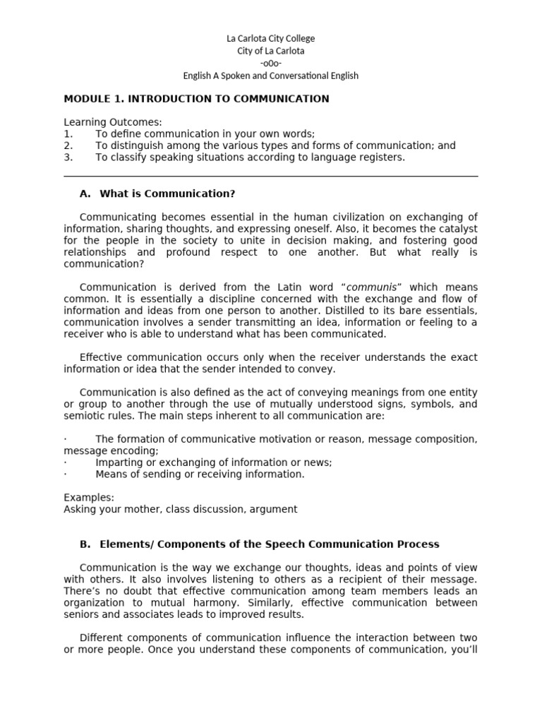 Module 1 English A Spoken and Conversational English | PDF ...