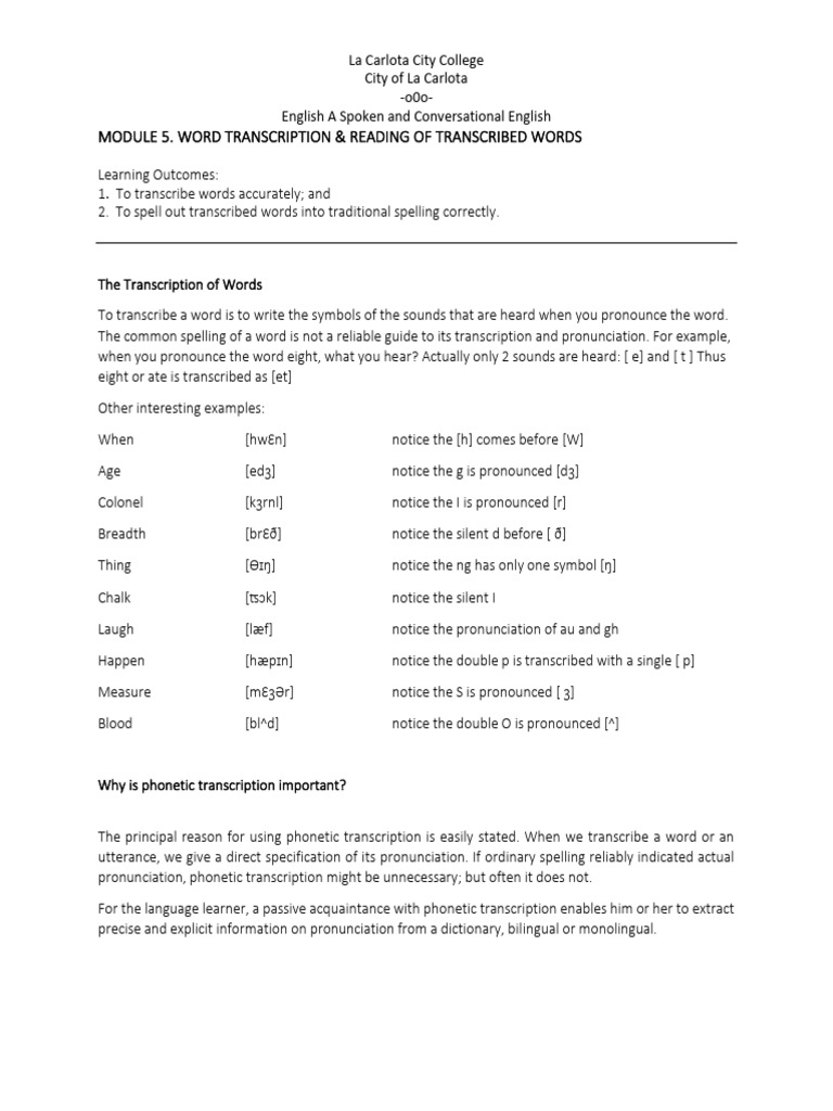 Module 5 Word Transcription | PDF