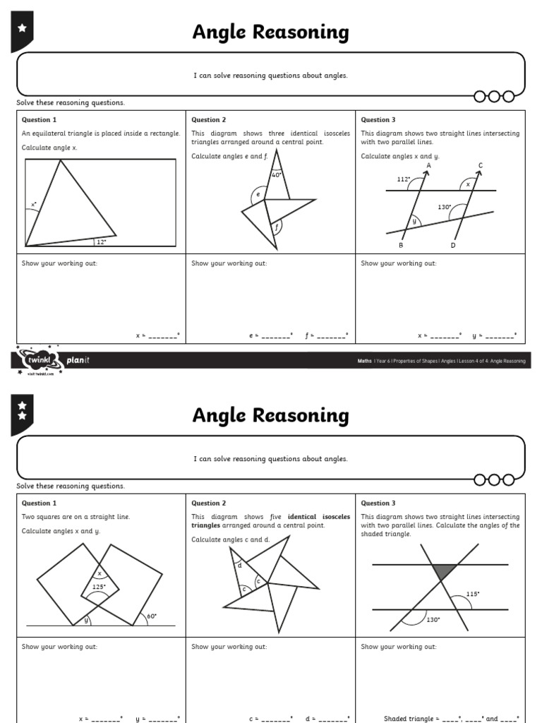 Angle Reasoning Independent Activity Sheet | PDF