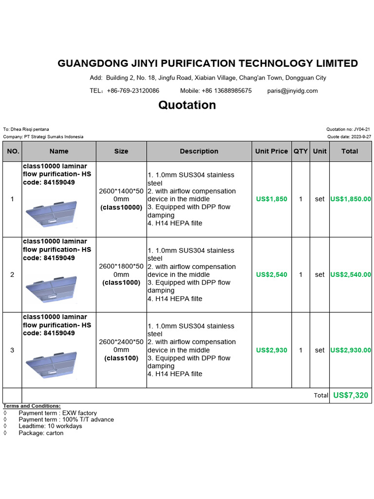 JINYI-quotation For Laminar Air Flow | PDF