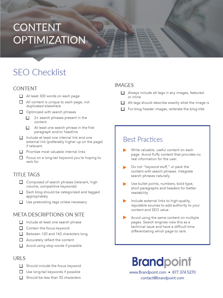 Content Optimization Checklist Brandpoint | PDF