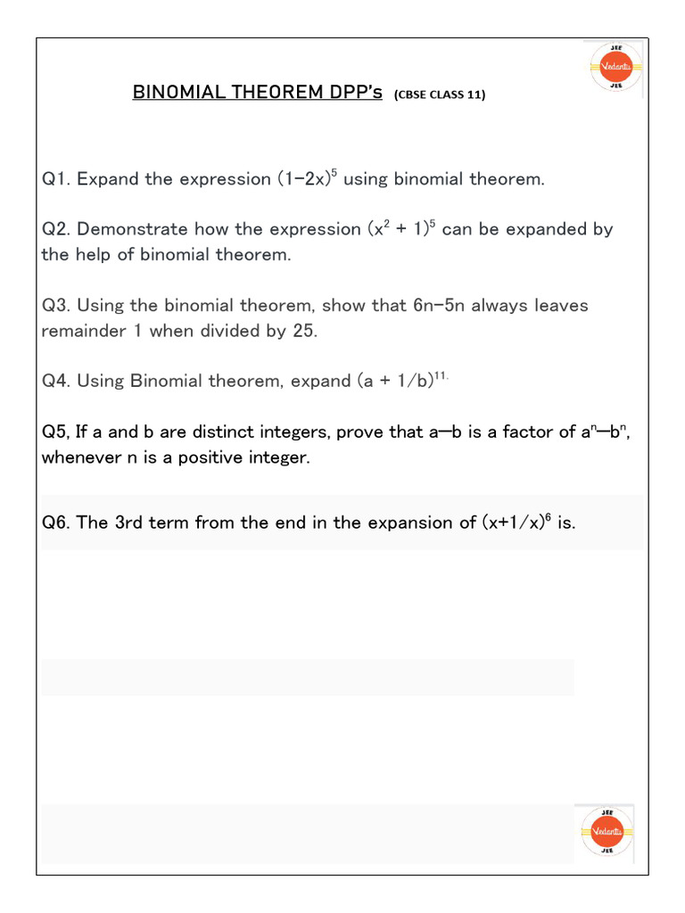 Binomial Theorem DPP Ncert | PDF
