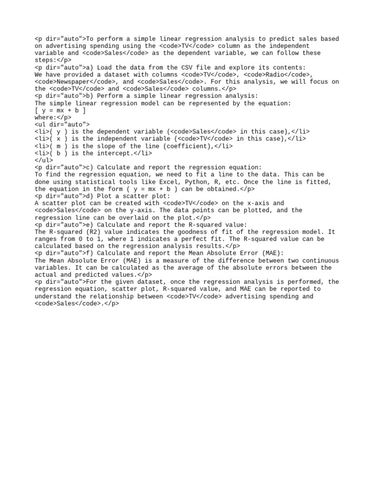 Question 1_ Simple Linear Regression_You are provided with a CSV file named `Advertising.csv ...