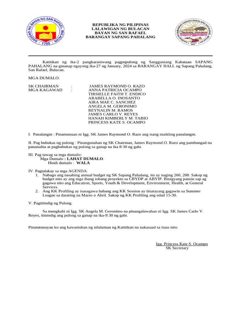 Minutes of Meeting January 2024 | PDF