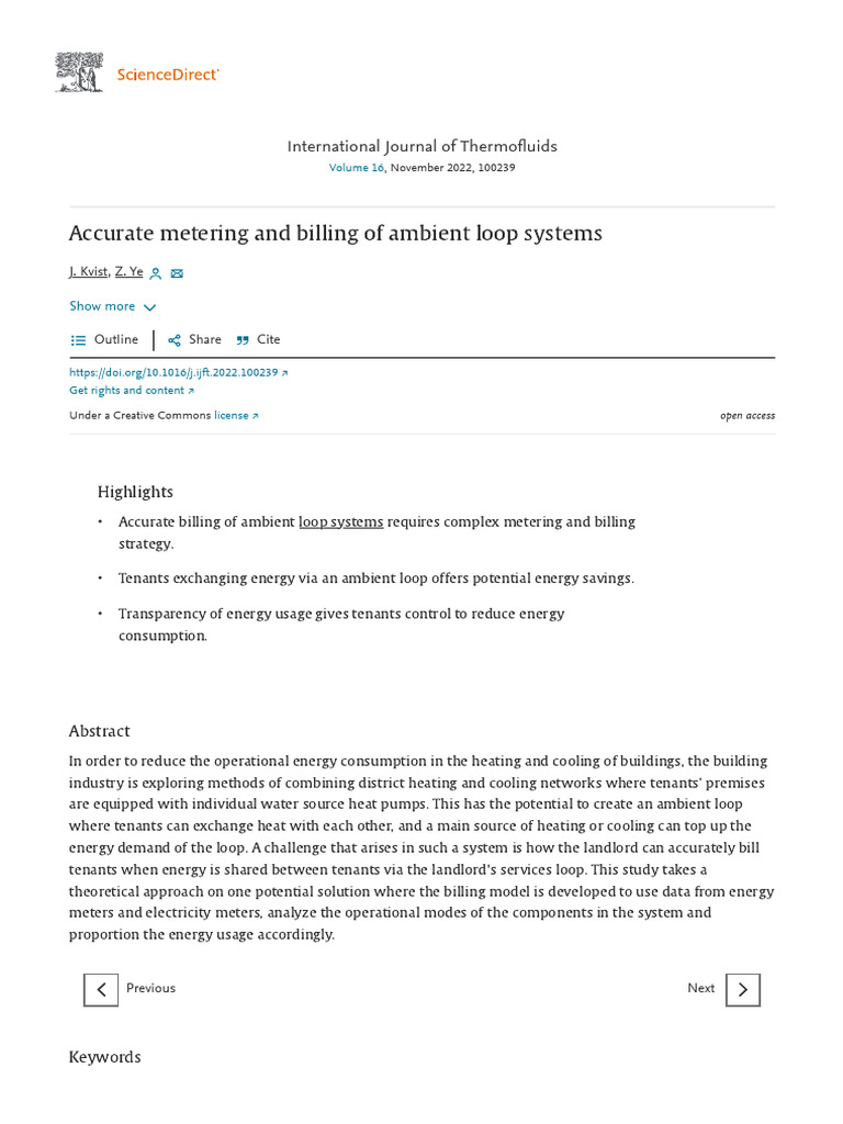Accurate Metering and Billing of Ambient Loop Systems - ScienceDirect | PDF